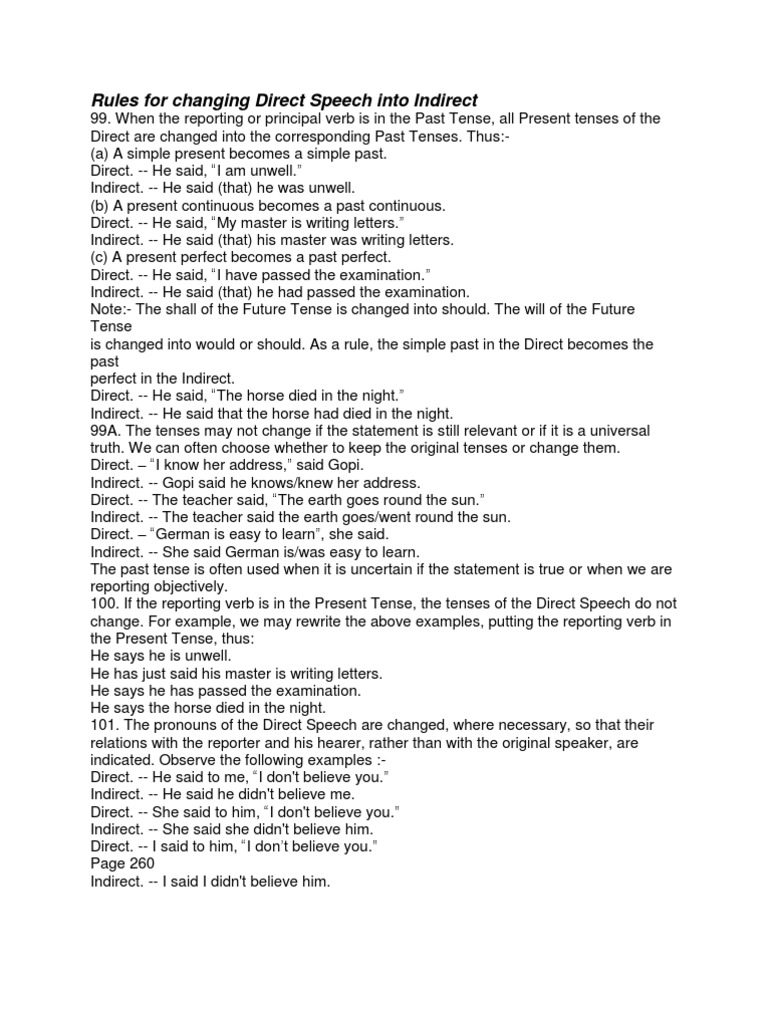 Rules For Changing Direct Speech Into Indirect | PDF | Grammatical ...