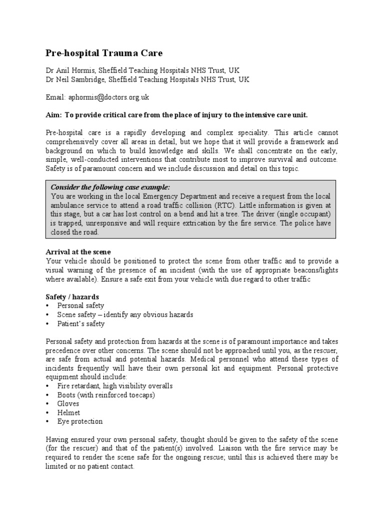 Pre-Hospital Trauma Care | PDF | Major Trauma | Emergency Department