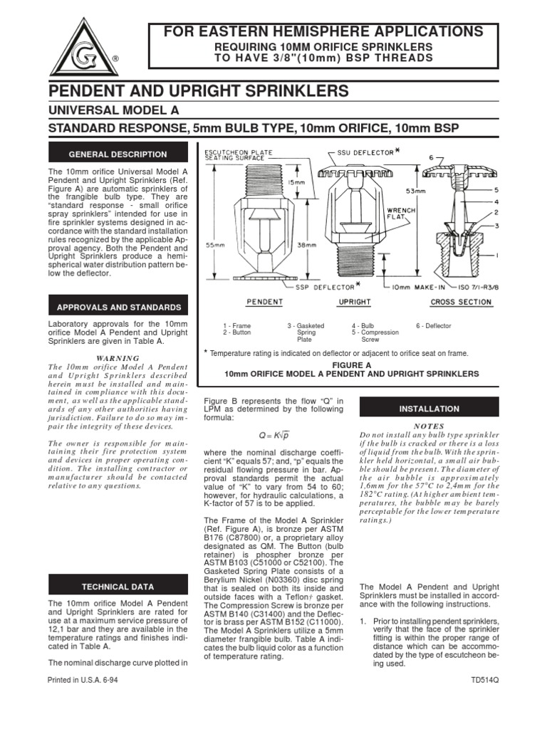 Universal Model A Sprinkler STD Response | PDF | Fire Sprinkler System ...