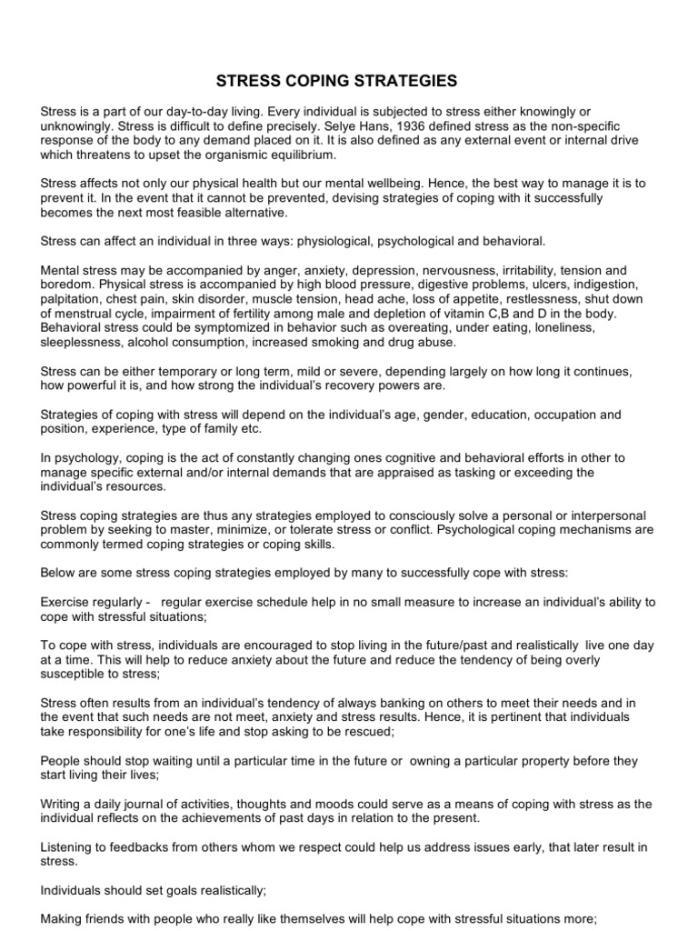 Stress Coping Strategies | PDF | Coping (Psychology) | Stress (Biology)