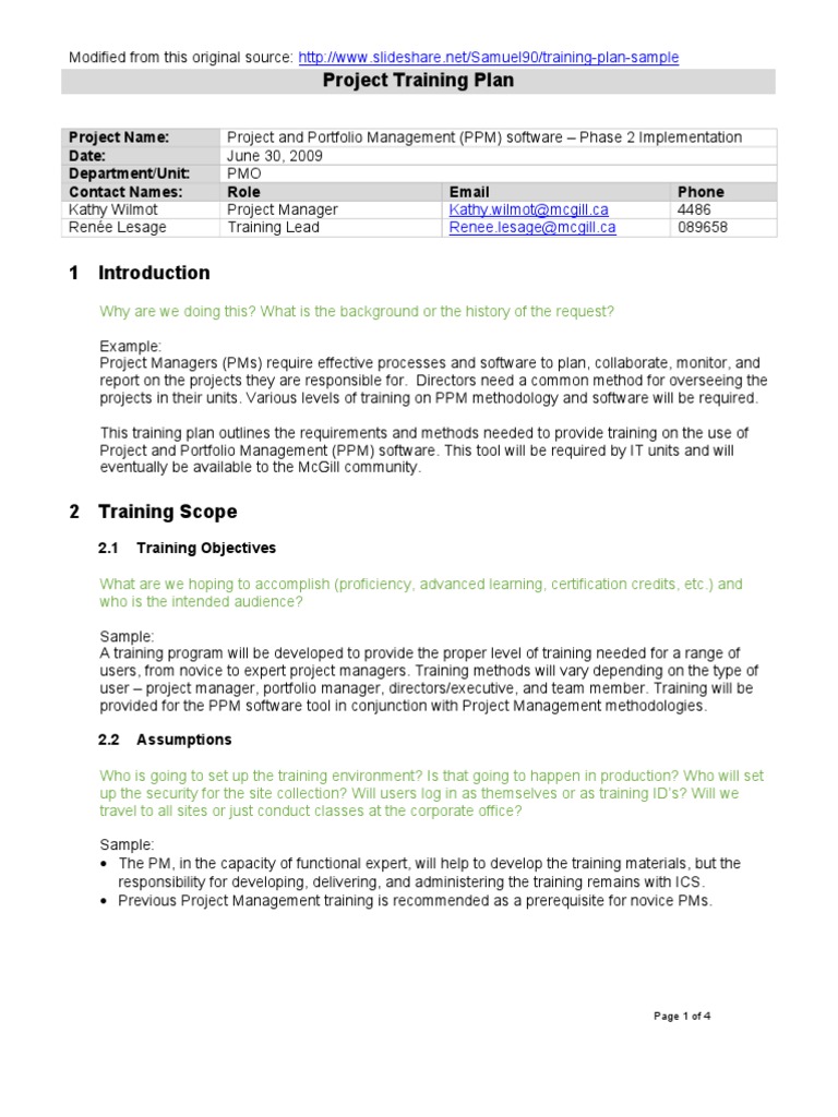 Training Plan Sample | Project Manager | Project Management | Free 30 ...