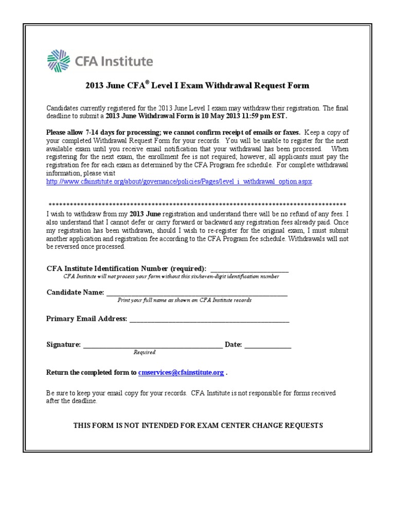 June Exam Withdrawal Request Form | PDF | Career & Growth