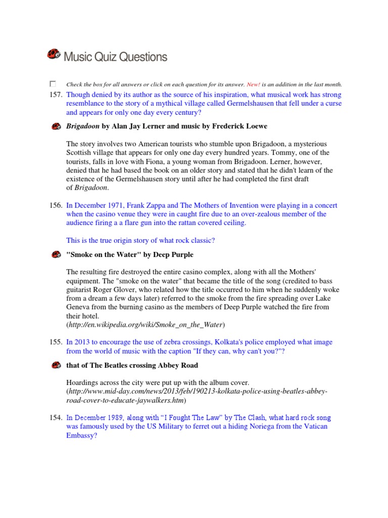 Music Quiz Questions | Download Free PDF | The Star Spangled Banner ...