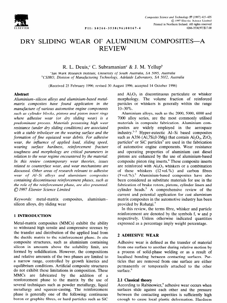 Dry Sliding Wear of Aluminium Composites-A | Download Free PDF | Wear ...