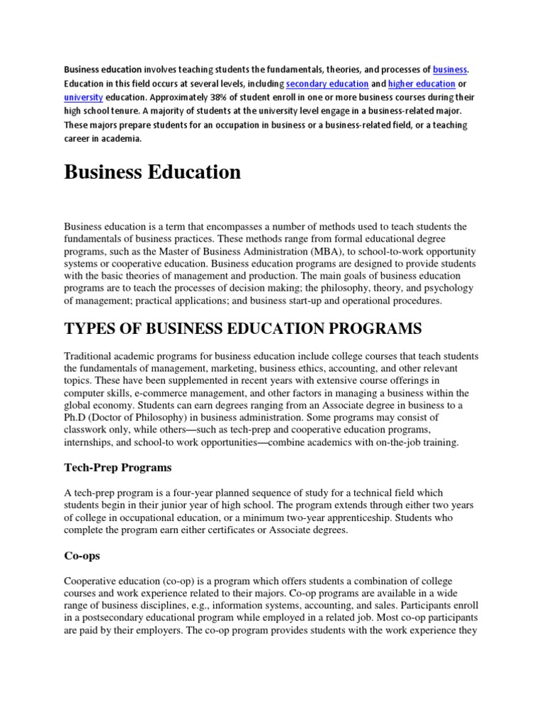 Types of Business Education Programs | PDF | Master Of Business ...