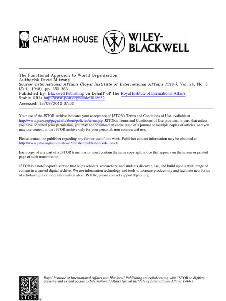 The Functional Approach To World Organization - Mitrany | PDF ...