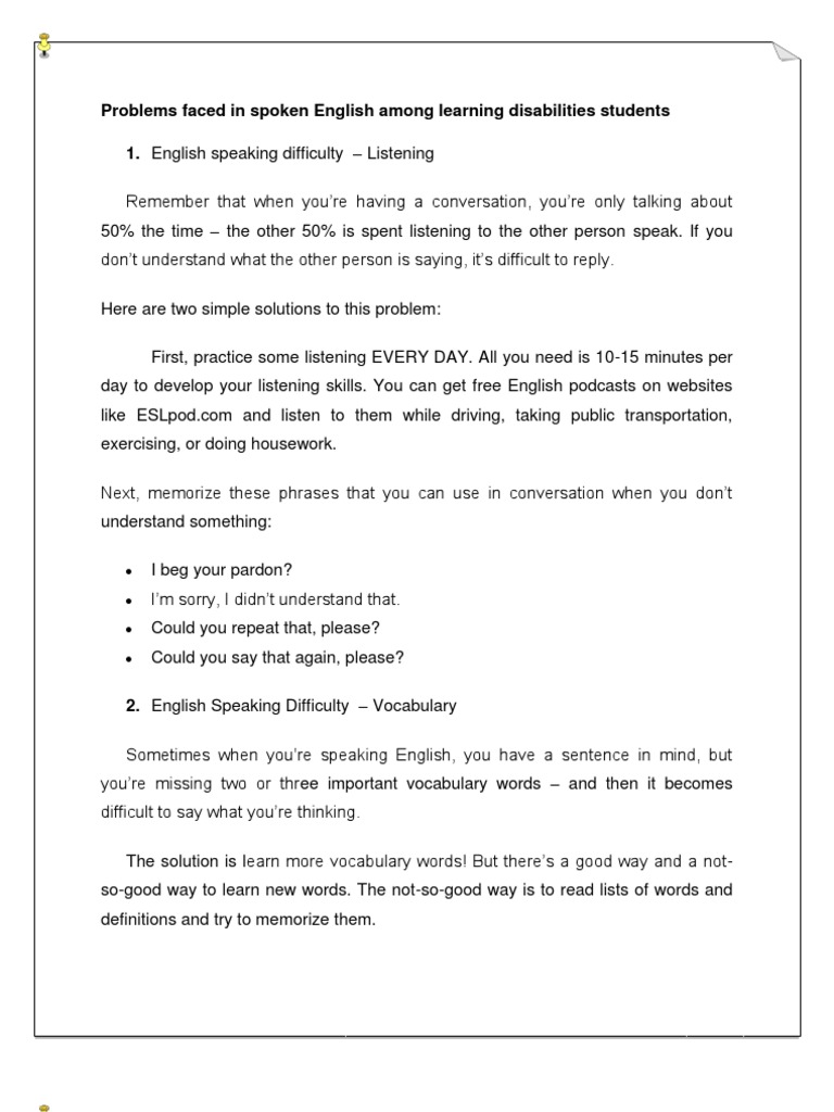 Problems Faced in Spoken English Among Learning Disabilities Students ...