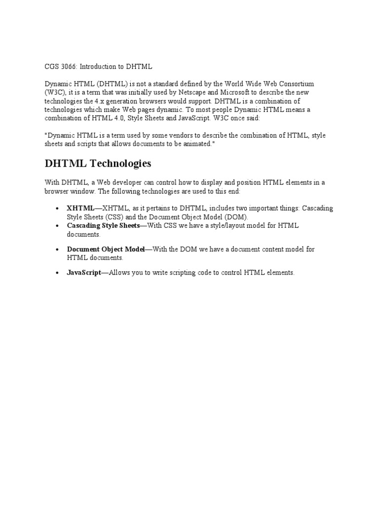 Dhtml Pdf Dynamic Html Html
