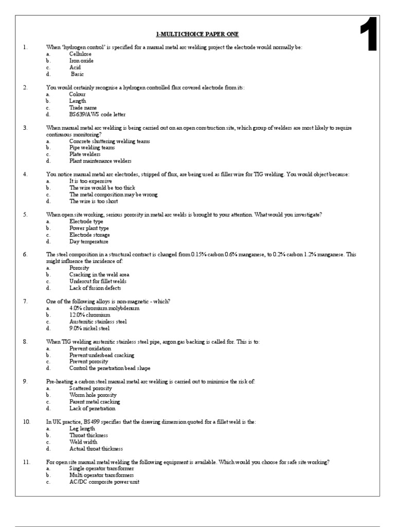CSWIP Test No 1 | PDF | Welding | Construction