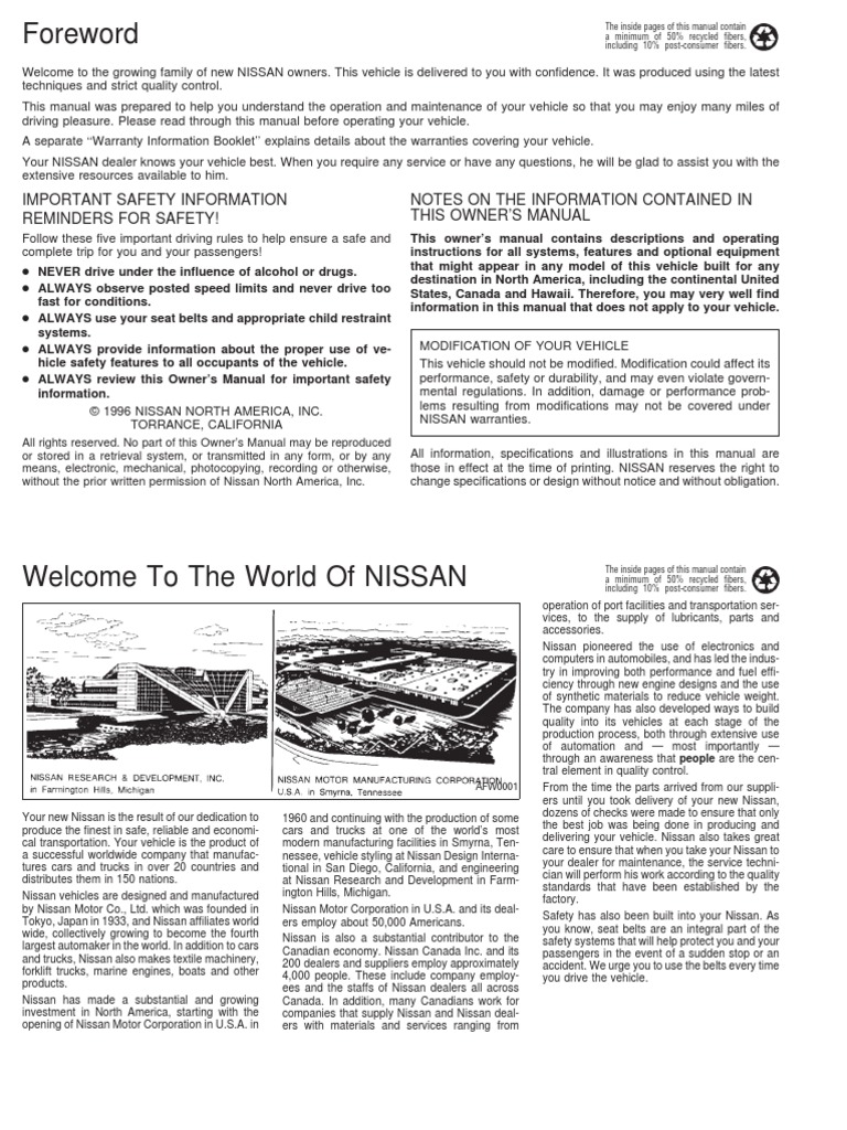 1996 Nissan Sentra Owner's Manual | PDF | Business | Computers