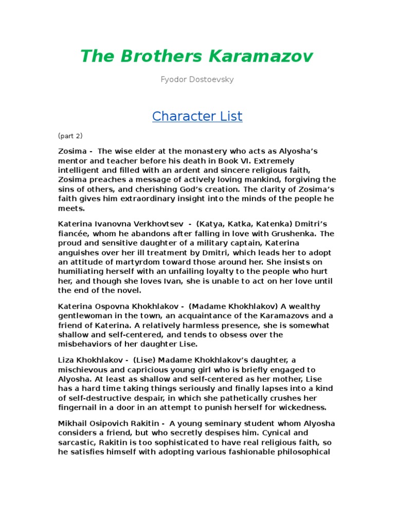 A Guide to the Complex Cast of Characters in The Brothers Karamazov | PDF