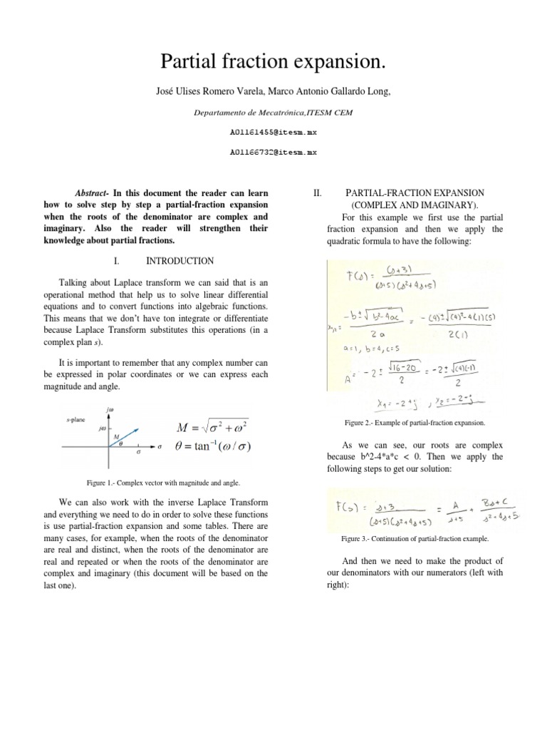 Partial Fraction Expansion | PDF | Laplace Transform | Complex Number