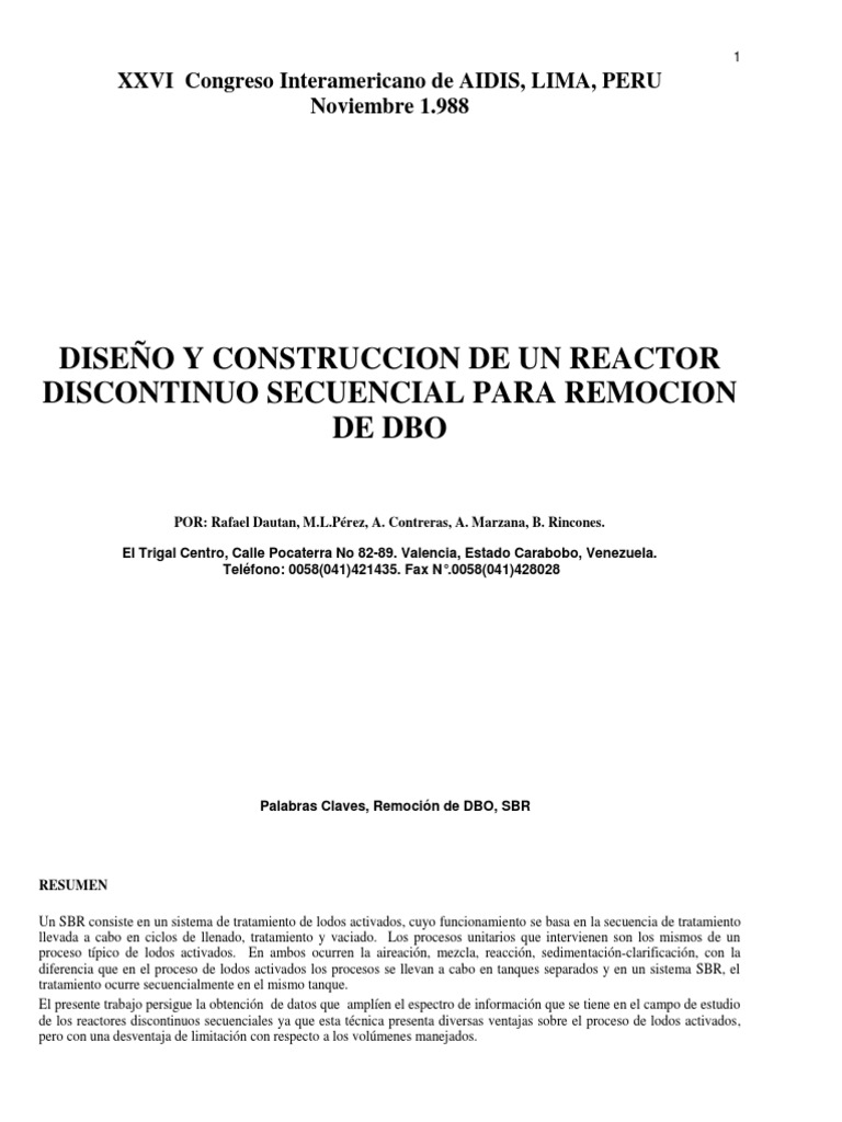 Diseño Construccion Reactor Discontinuo DBO | PDF | Gasolinera | Aguas ...