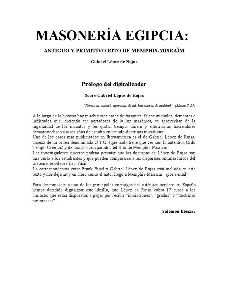 López de Rojas, Gabriel - Masonería Egipcia | PDF | Masonería | Illuminati