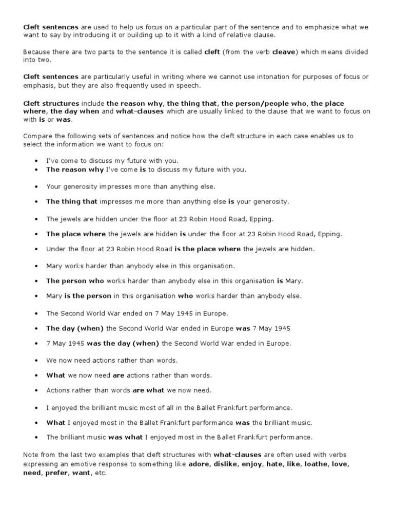 Cleft Sentences | PDF | Sentence (Linguistics) | Clause