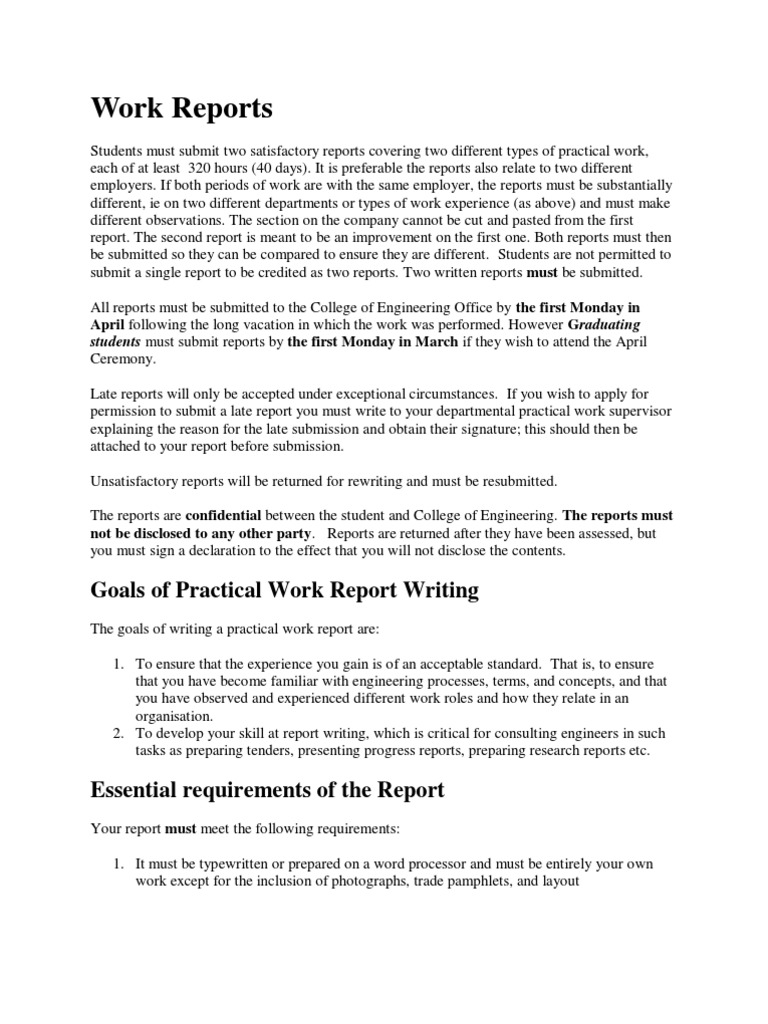 Work Reports: Goals of Practical Work Report Writing | PDF | Employment ...