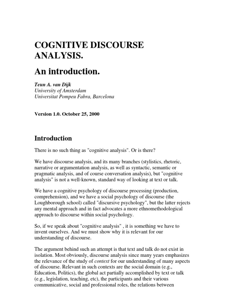 Cognitive Discourse Analysis Introduction | PDF | Semantics | Cognition