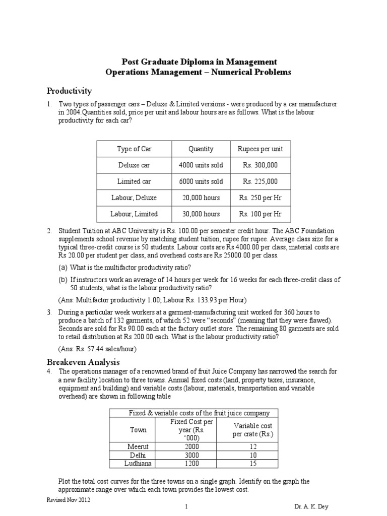 OM Numerical 2012 | PDF | Production And Manufacturing | Business