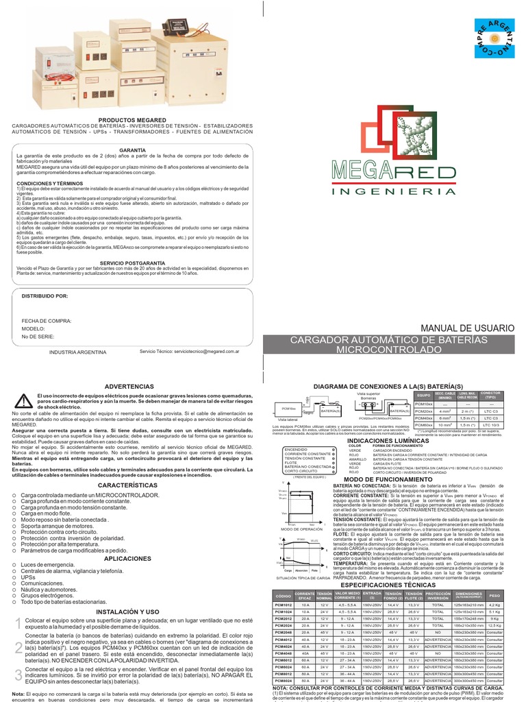 Manual De Usuario Cargadores Pcm Pdf Batería Electricidad