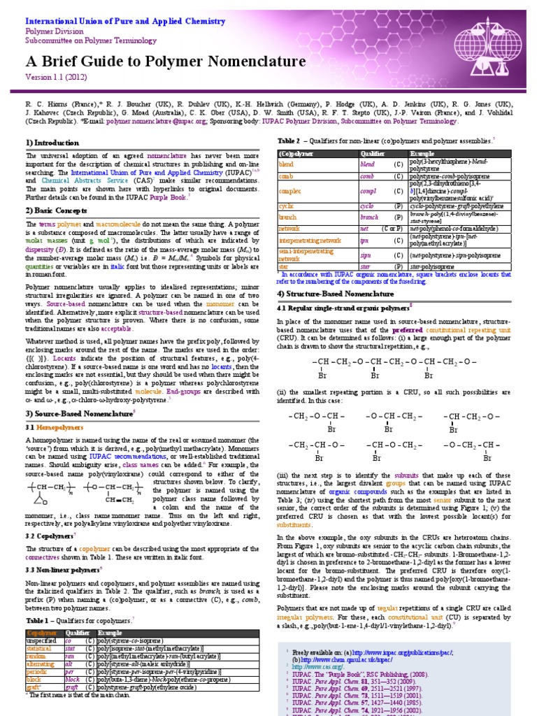 Brief Guide To Polymer Nomenclature - tcm18-225214 | PDF | Materials ...