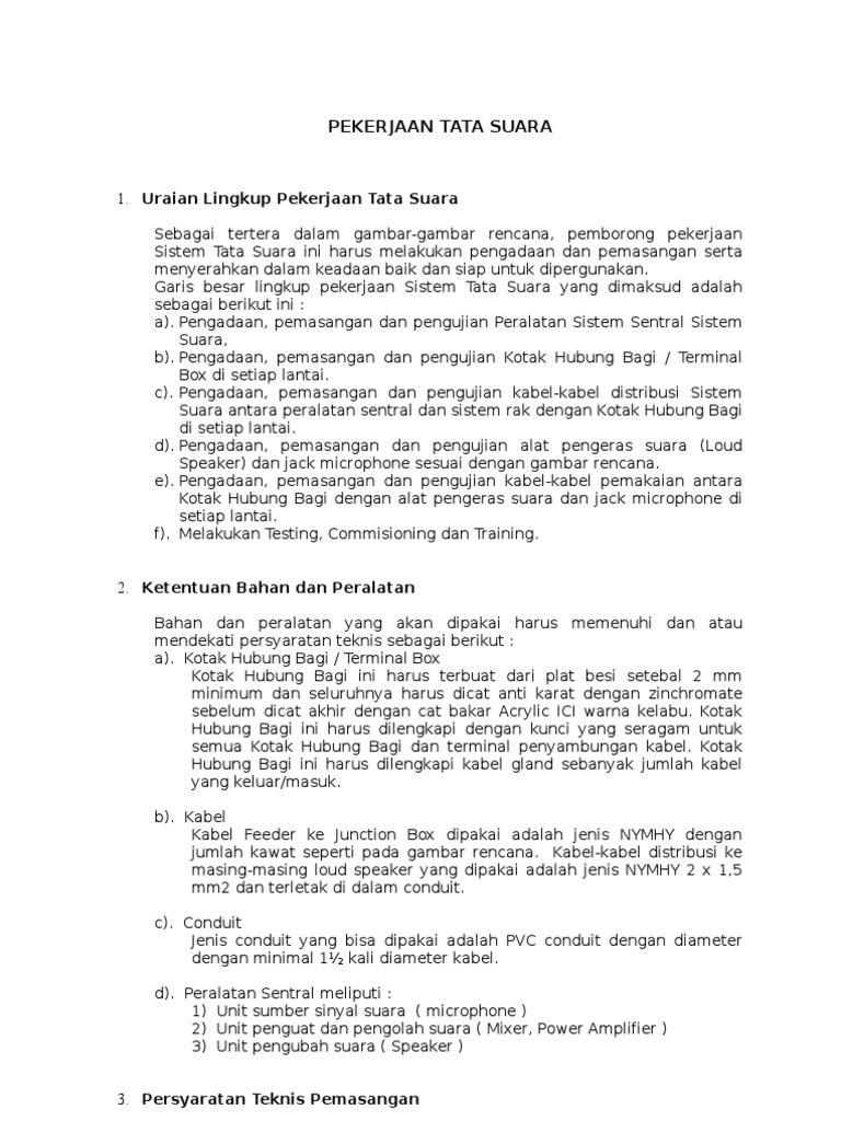 Pekerjaan Tata Suara | PDF