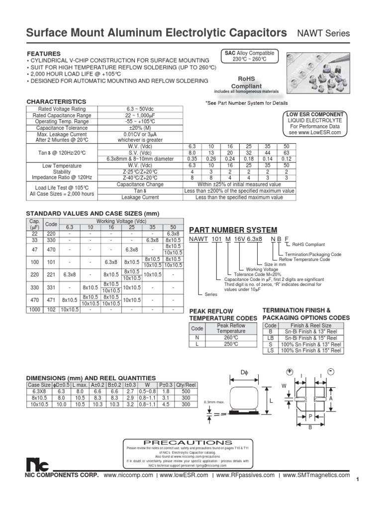 NIC Components NAWT Series | PDF | Capacitor | Electrical Equipment