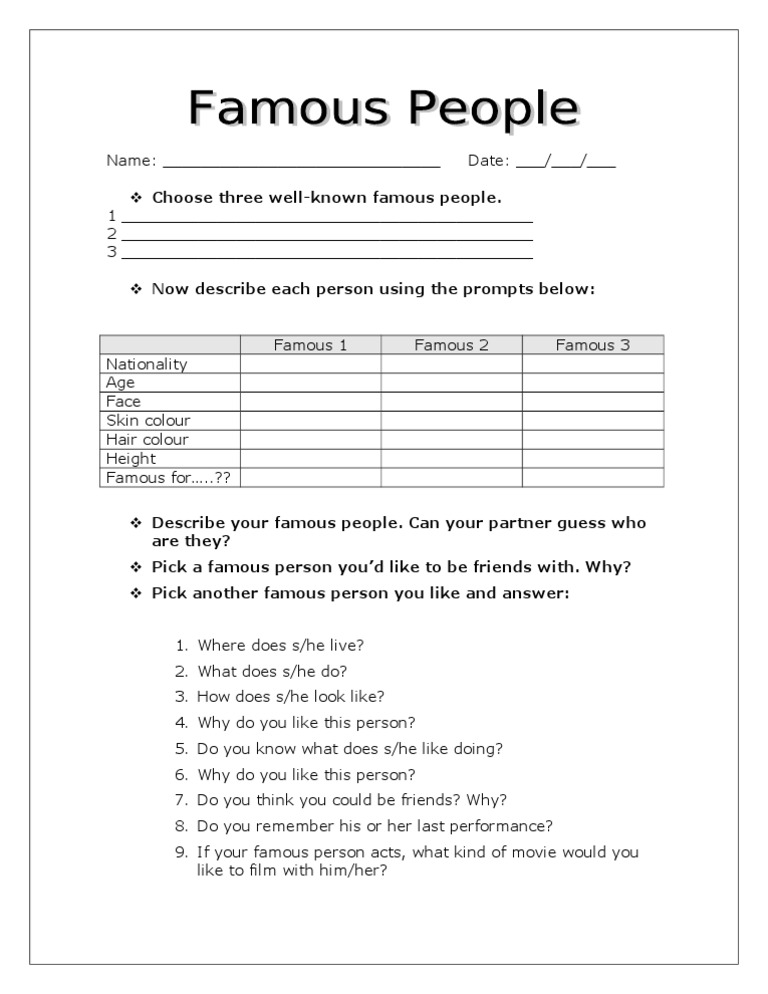 Famous-People Description 2 | PDF