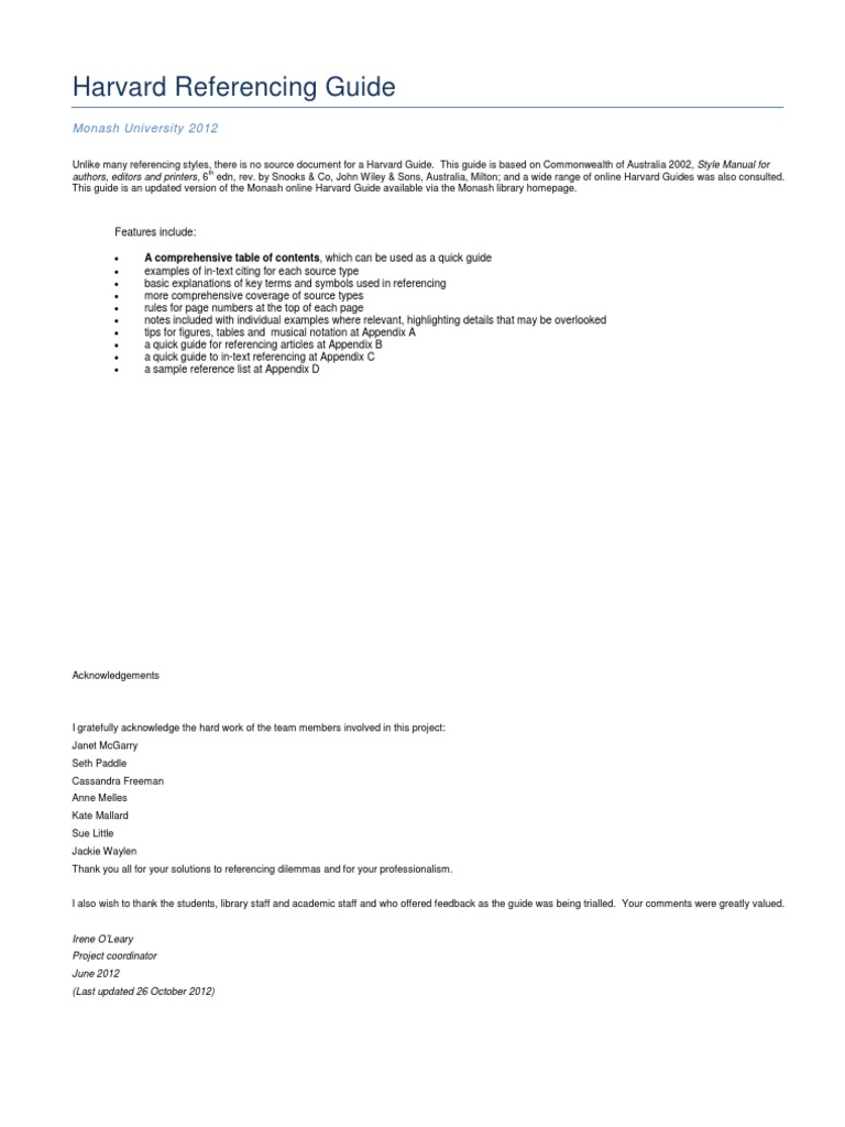 Harvard Referencing Guide: Monash University 2012 | PDF | Citation ...