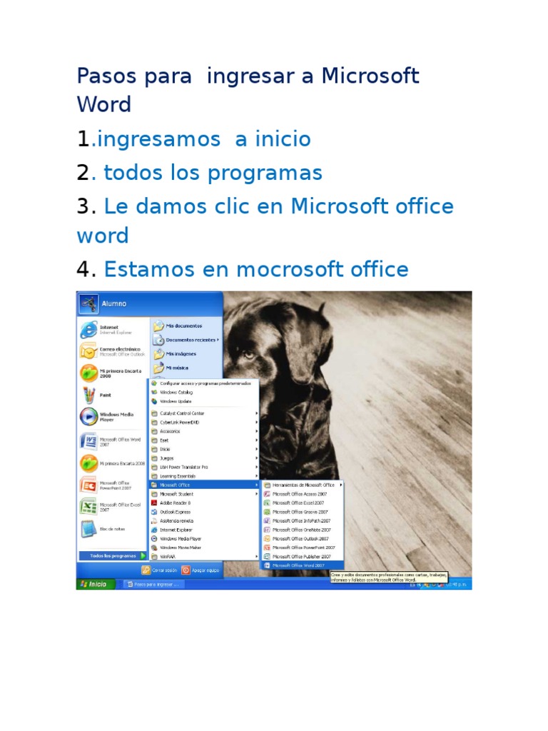 Pasos para Ingresar A Microsoft Word | PDF | Microsoft Word | Suites de ...