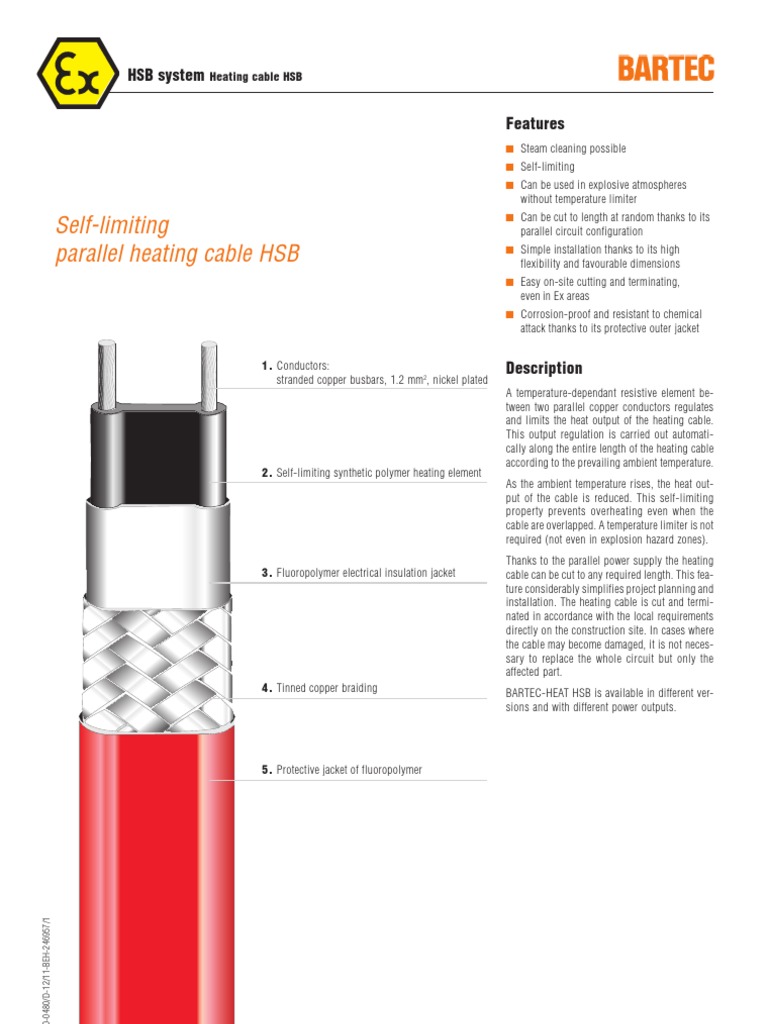 Self-Limiting Parallel Heating Cable HSB | PDF | Cable | Electrical Conductor