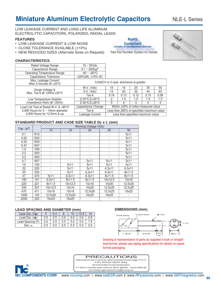 NIC Components NLE-L Series | PDF | Capacitor | Capacitance