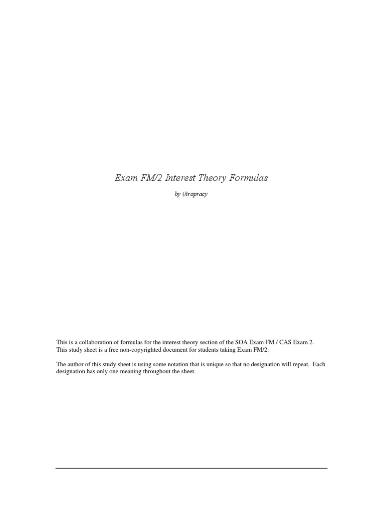 FM (Actuary Exam) Formulas | PDF | Bond Duration | Bonds (Finance)