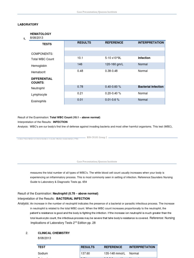 Laboratory: Case Presentation/Quezon Institute | PDF | Neutrophil ...