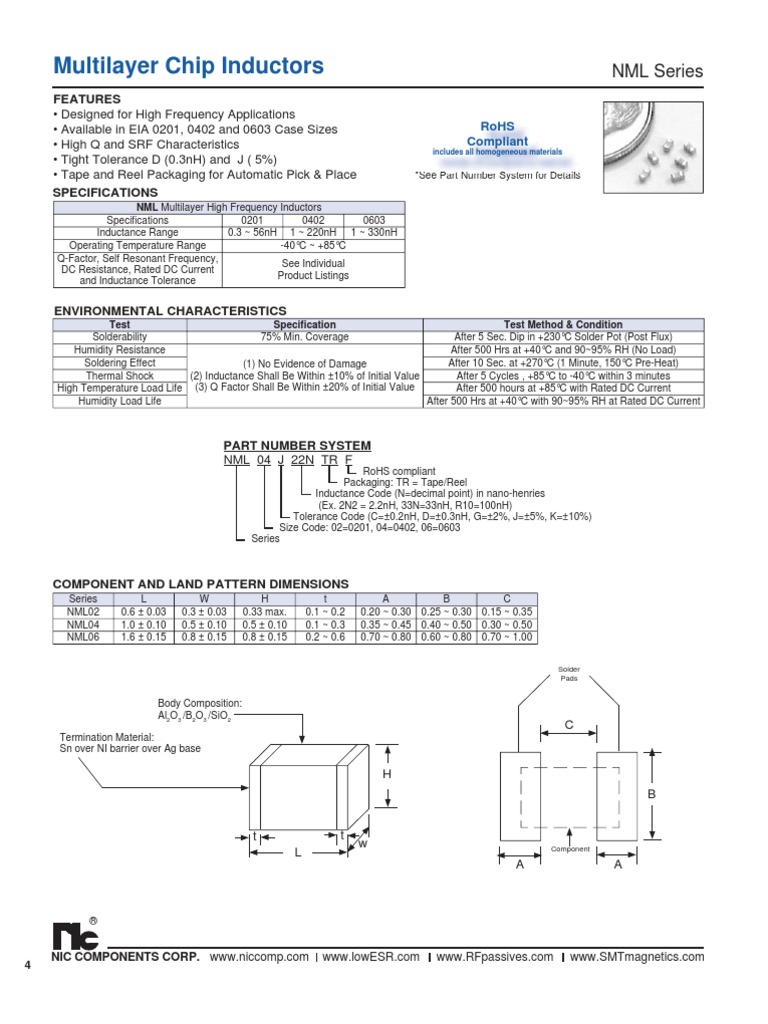 NIC Components NML Series | PDF | Inductance | Inductor