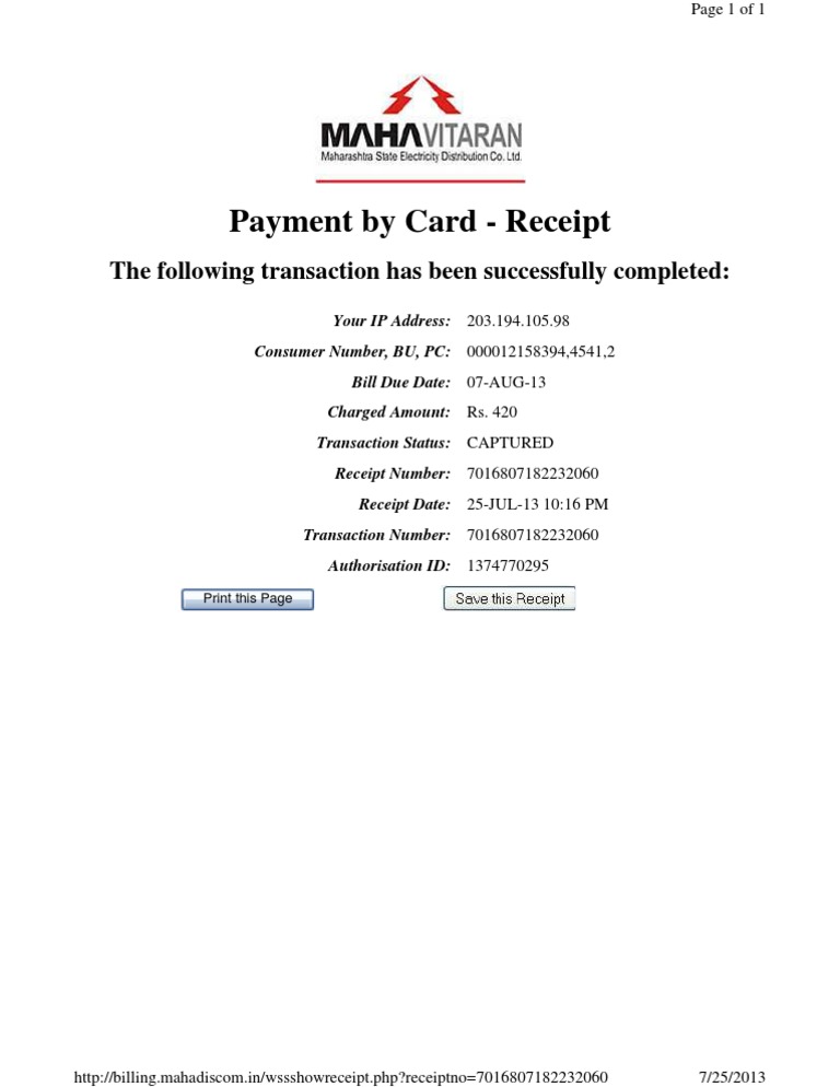 Card Payment Receipt Details | PDF | Law