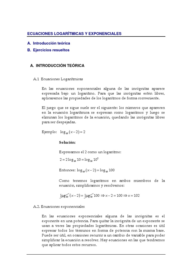 Ecuaciones Logaritmicas y Exponenciales PDF | PDF | Logaritmo | Ecuaciones