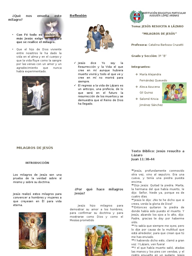 Triptico Los Milagros de Jesus | PDF