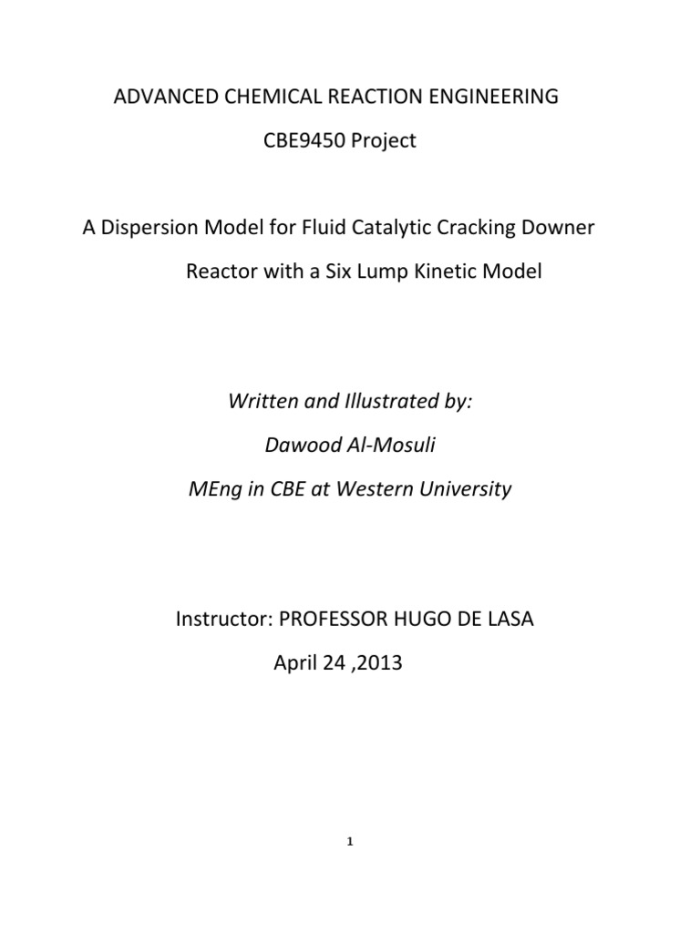 Advanced Chemical Reaction Engineering CBE9450 Project | PDF | Chemical ...