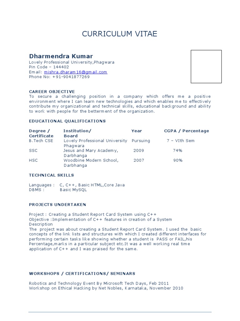 Curriculum Vitae: Dharmendra Kumar | PDF