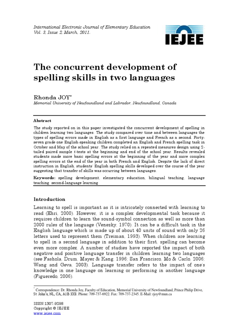 The Concurrent Development of Spelling Skills in Two Languages | PDF ...