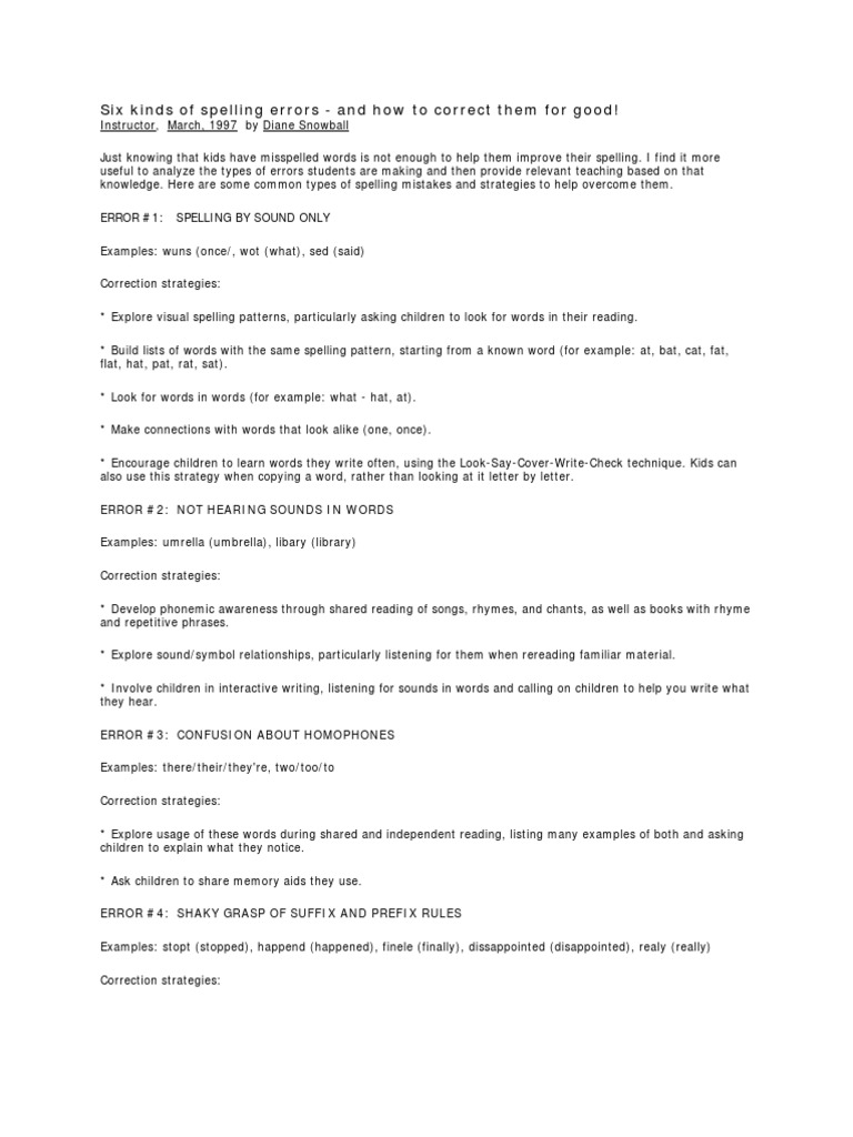 6 Kinds of Spelling Errors | Spelling | Proofreading