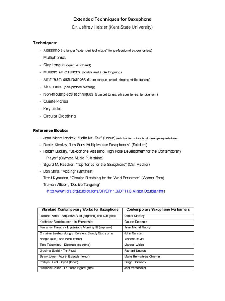 Extended Techniques For Saxophone | PDF | Saxophone | Woodwind Instruments