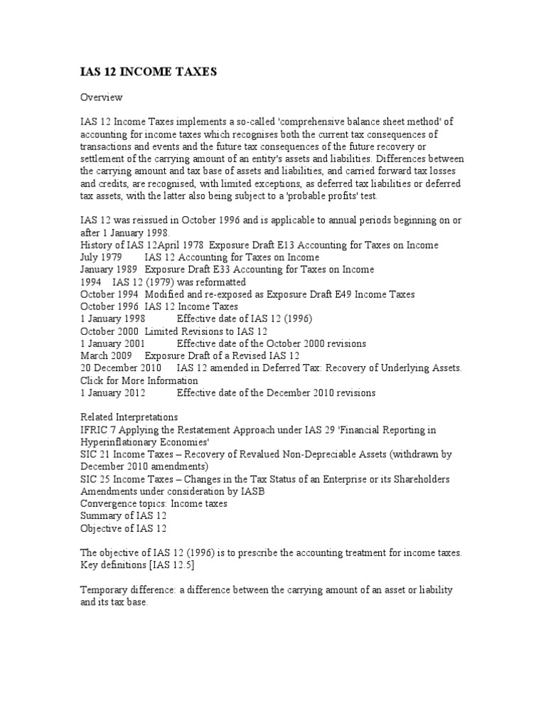 Ias 12 Income Taxes | PDF | Deferred Tax | Tax Expense