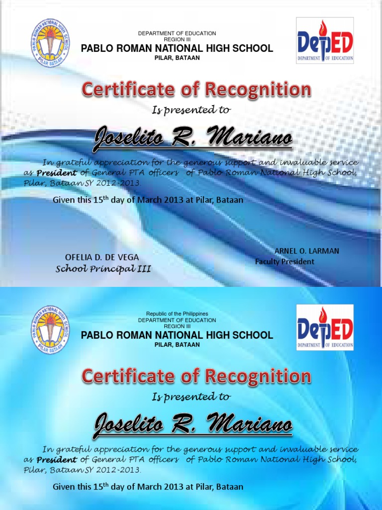 Certificate of Appreciation for PTA Officers | PDF