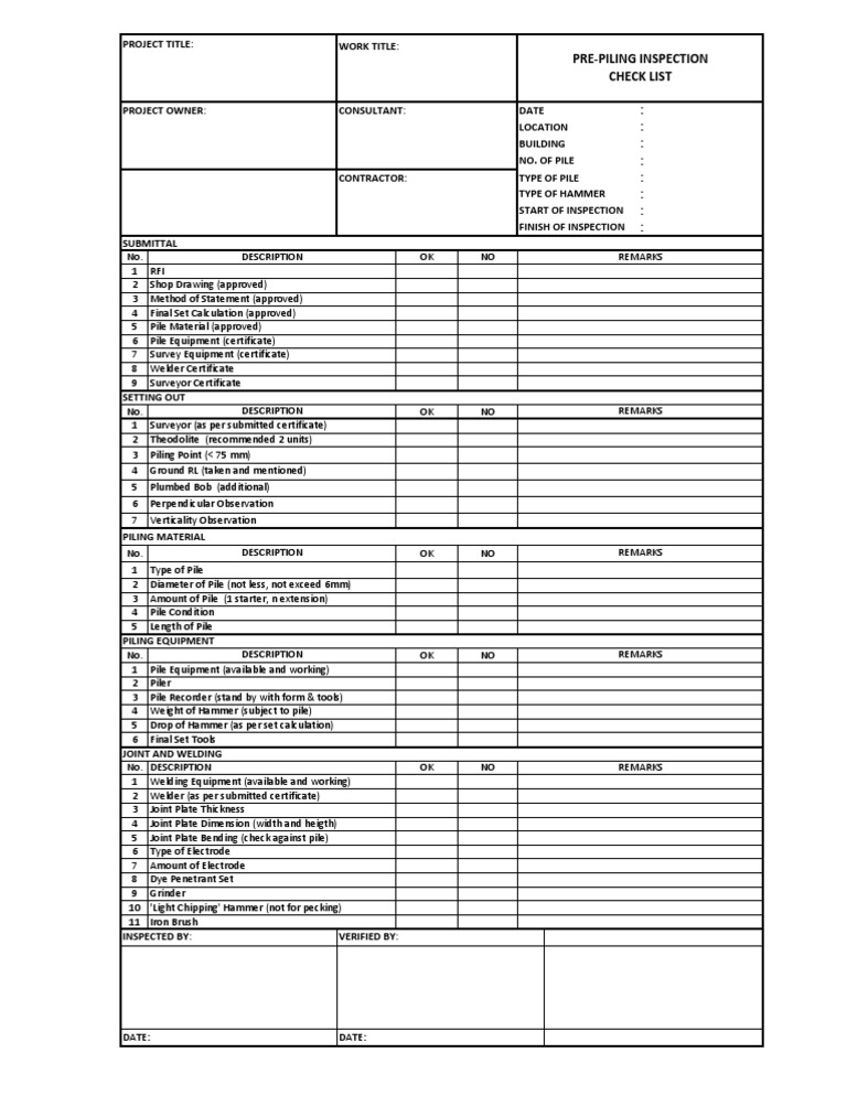 Pre Piling Checklist | PDF