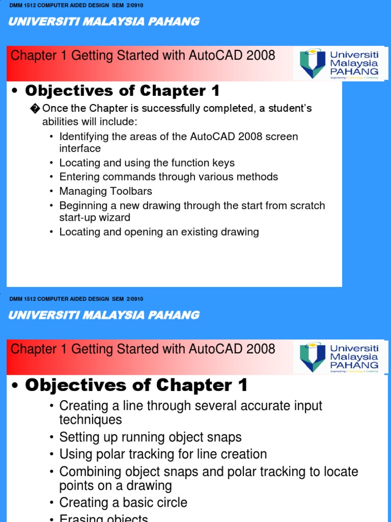 Objectives of Chapter 1: Chapter 1 Getting Started With Autocad 2008 | PDF | Menu (Computing ...