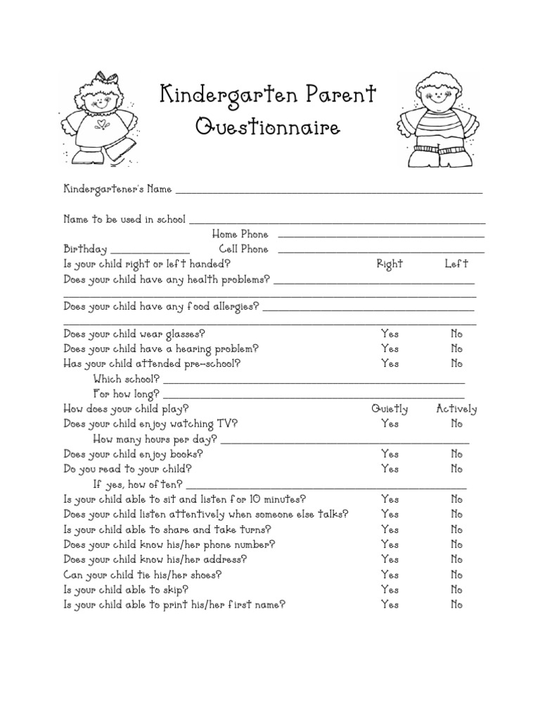 Kindergarten Parent Questionnaire | PDF
