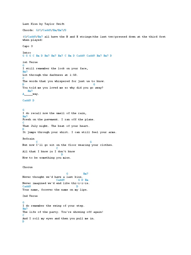 Last Kiss - Taylor Swift | PDF | Refrain | Song Structure