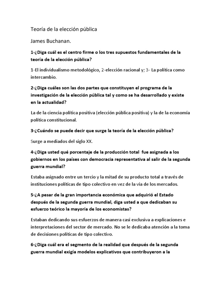 Teoría de La Elección Pública (James Buchanan) | PDF | Elección pública ...