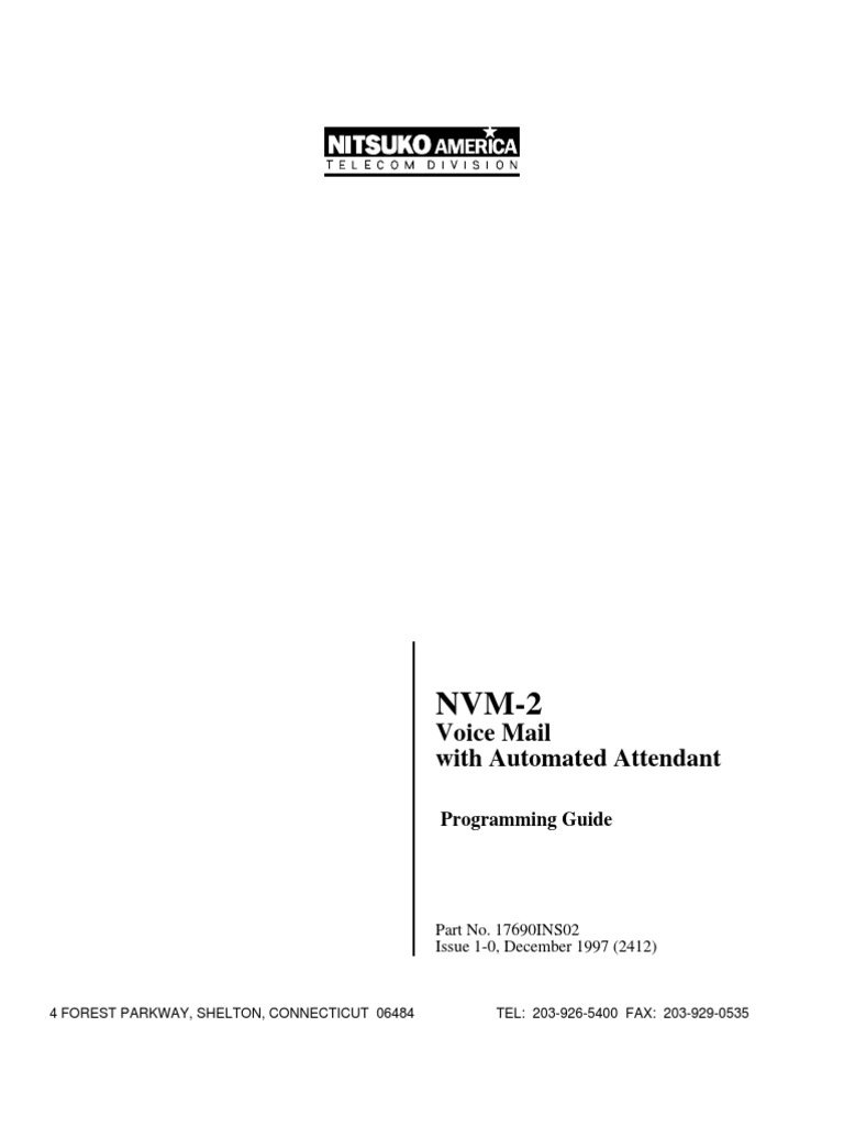Nitsuko NVM-2 Programming Guide | Download Free PDF | Voicemail | Email